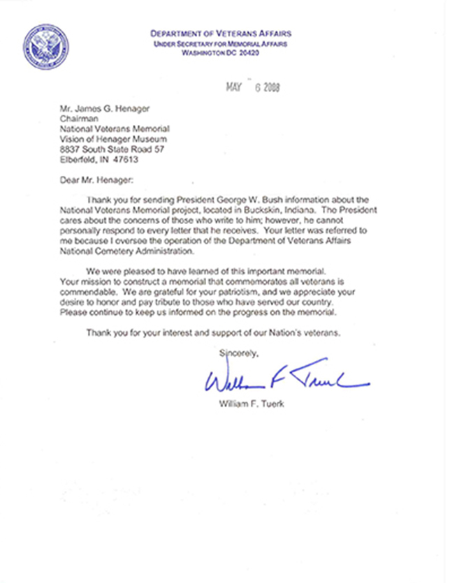 Support Letters Veterans Memorial Of America Buckskin Indiana